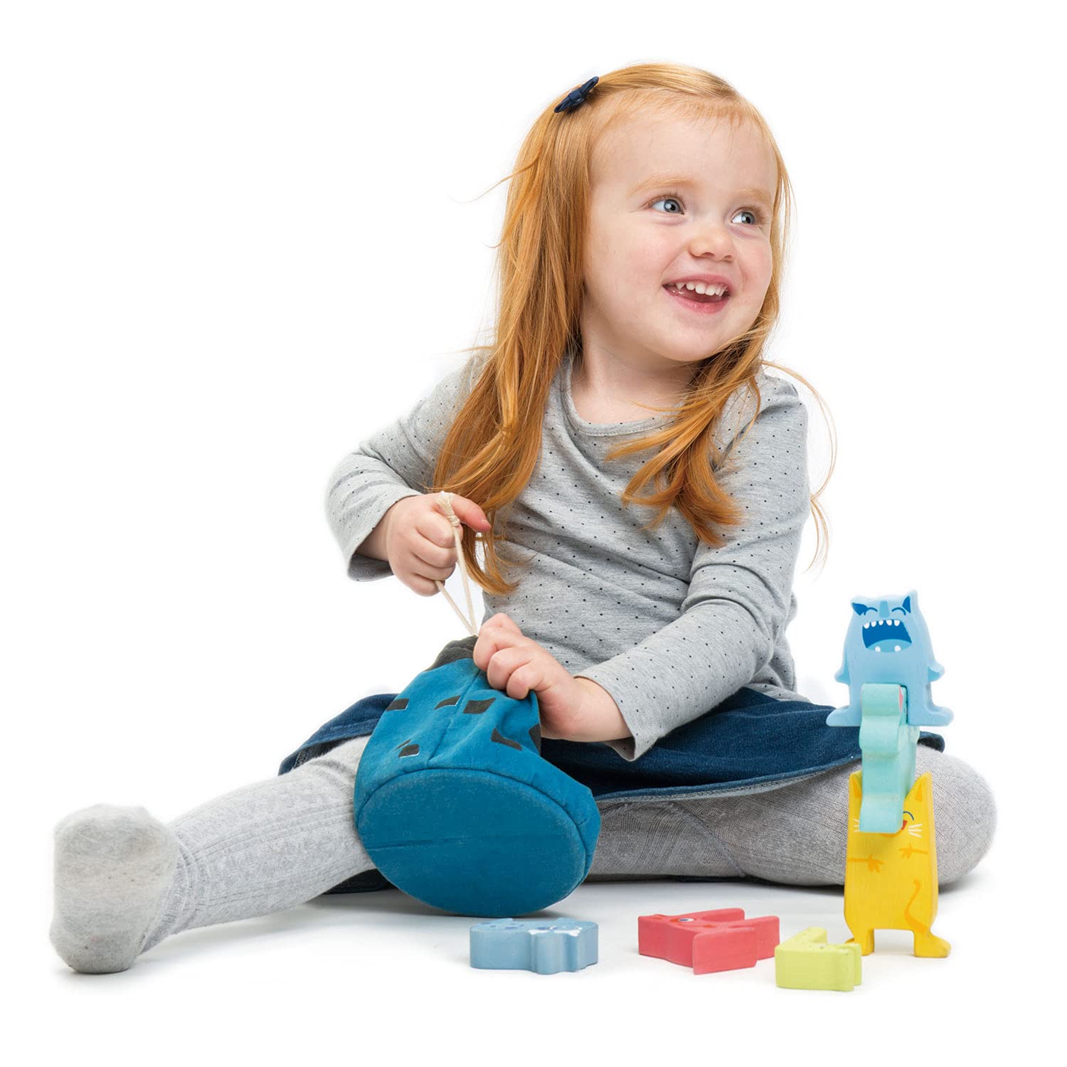 Tender Leaf Toys - Monster Stacker - Early Development Wooden Stacking Toy for Toddlers with Free Drawstring Bag - Convenience for Storage and Travel Play for Kids - Age 3+