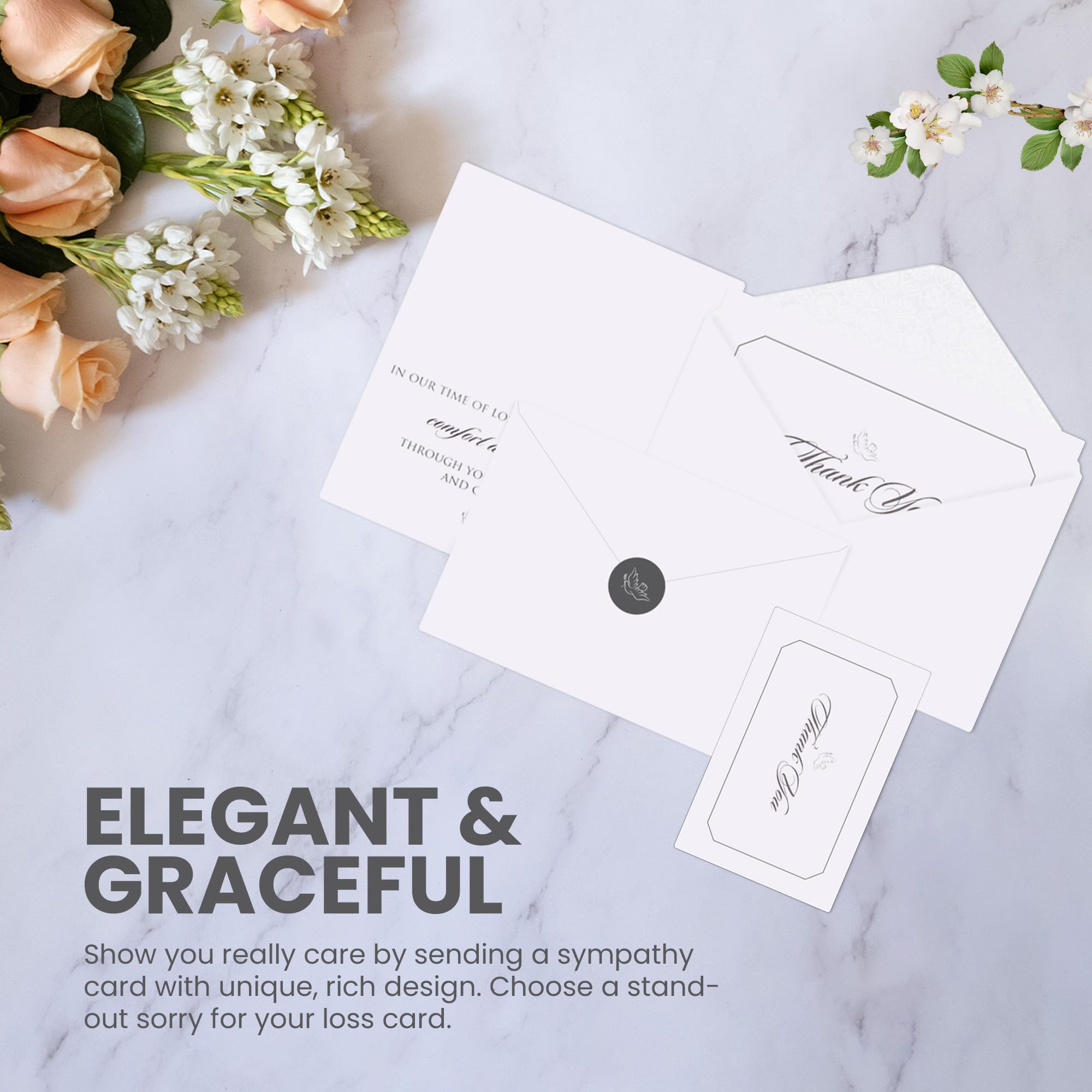 Funeral Thank You Cards with Envelopes | Sympathy Cards with Meaningful Message | Set of 25 with Decorative Envelopes and Stickers for Envelope Closure