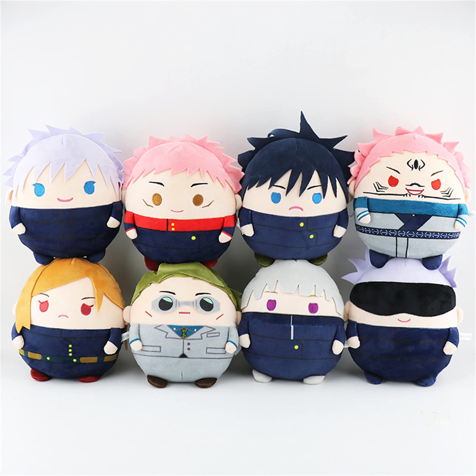 LINKOM Anime Plush Doll Figures Gojo Satoru Yuji Itadori Soft Plushie Stuffed Toys Keychain Round Cushion Pillow Cosplay Props Keyring (22cm/8.66inch, Gojo Satoru B)