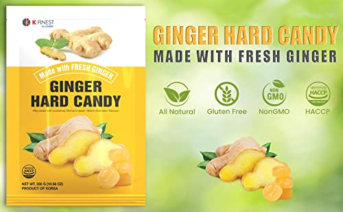 GINGER HARD CANDY Made with Fresh Ginger Extra Strength Flavor Individual Wrapped Product of KOREA_300 Grams_10.58oz