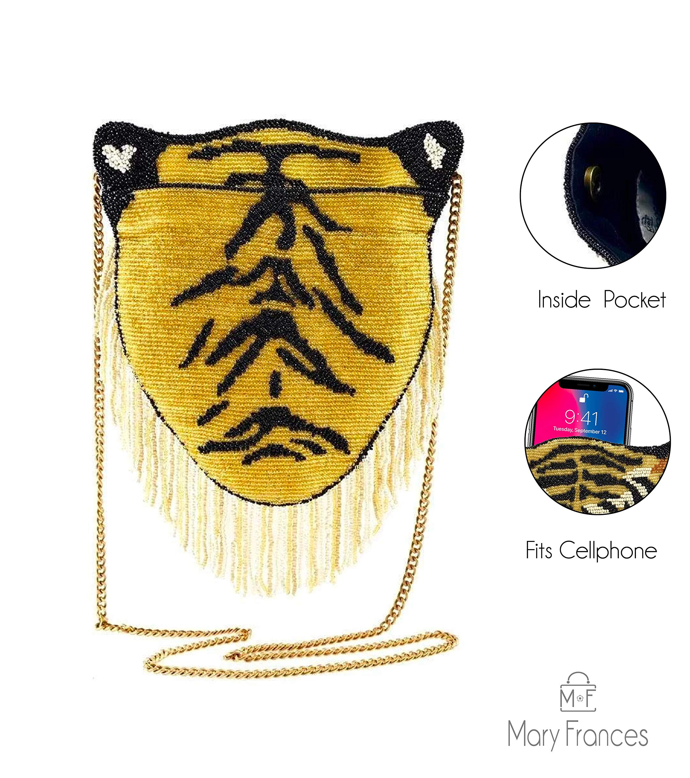 Mary Frances Accessories – Crossbody Handbag – Rajah Tiger Beaded Purse for Women – 8 in. x 0.5 in. x 8 in