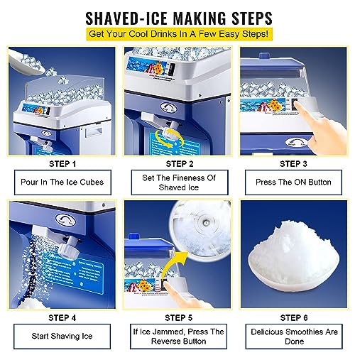 VEVOR 110V Commercial Ice Shaver Crusher 441LBS/H with 11LBS Hopper, 300W Tabletop Electric Snow Cone Maker 320 RPM Rotate Speed Perfect For Parties Events Snack Bar