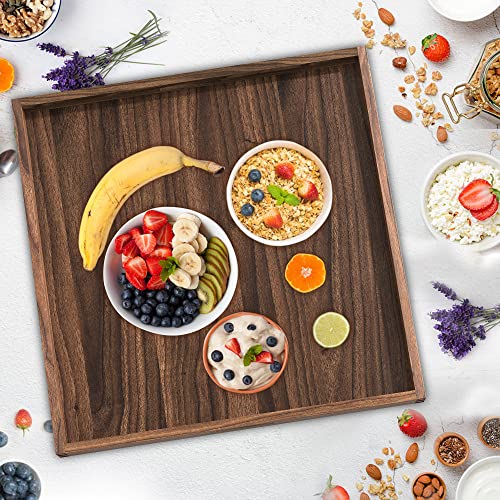 EXISTING 21x21 Inch Tray for Ottoman, Serving Tray with Handles, Square Walnut Platter Decorative Wooden Tray for Breakfast in Bed, Lunch, Dinner, Living Room, Tea, Coffee Table, Party