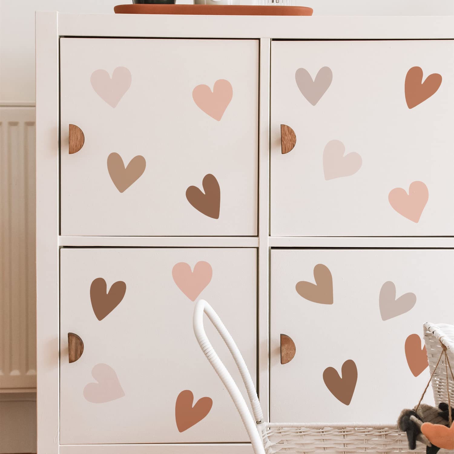 funlife 72 PCS Boho Wall Decals Peel and Stick, Muted Boho Hearts Wall Stickers, Pastel Hearts Wall Art Stickers for Kids Room Bedroom Playroom Nursery Room, 2.79" x 2.36"