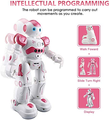 FLYWIND RC Robot Toys for Kids, Programmable Smart Remote Control Robot Toy Intellectual Control Robot Rechargeable, Walking Dancing Robot Gesture Sensing Robot Birthday Gift for Boys Girls (Pink)