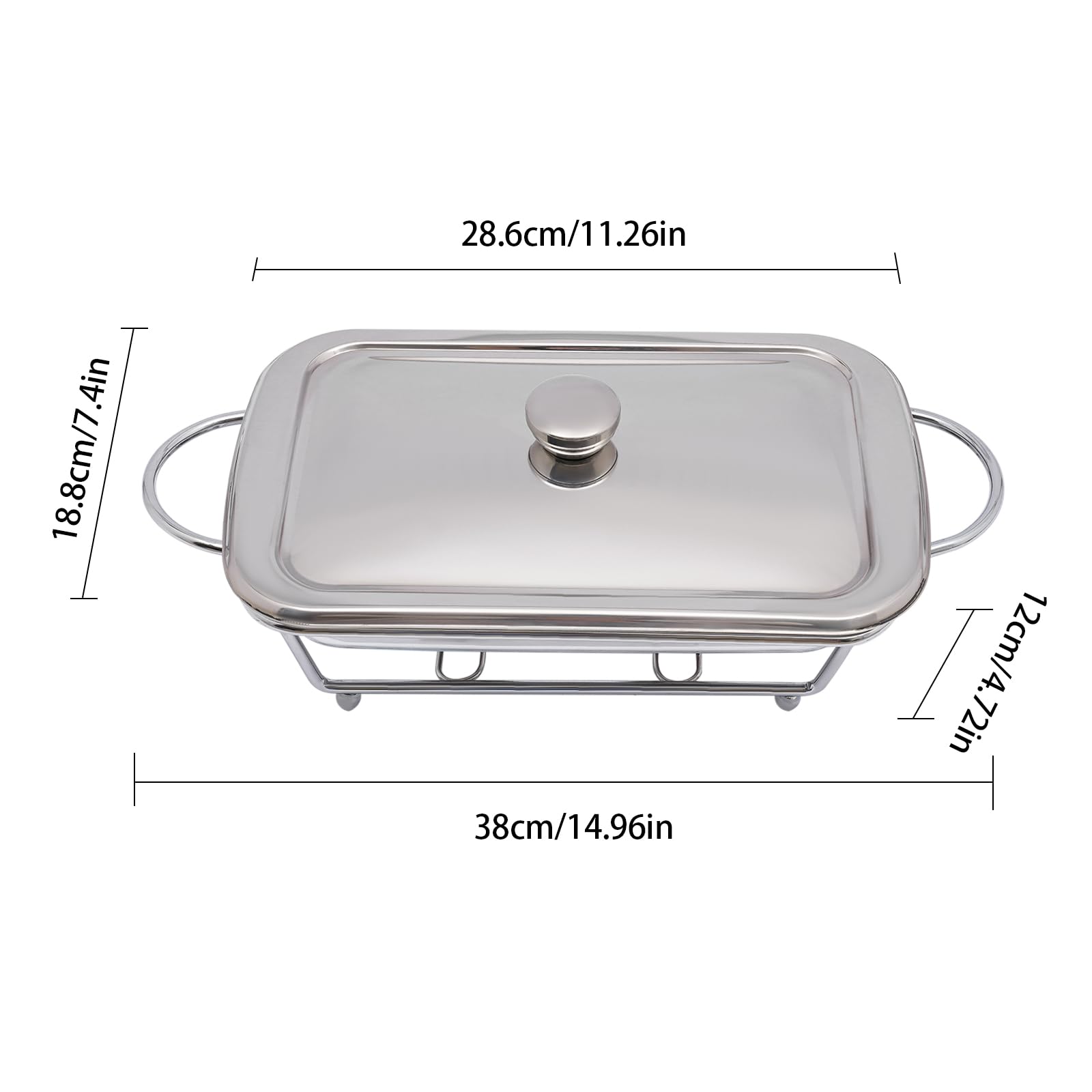 BANLICALI Chafing Dish, Rectangular Buffet Chafer with Stainless Steel Frame, Tempered Glass Container and Fuel Holders, Countertop 2L Warmers Container with Lid for Parties Restaurant Silver