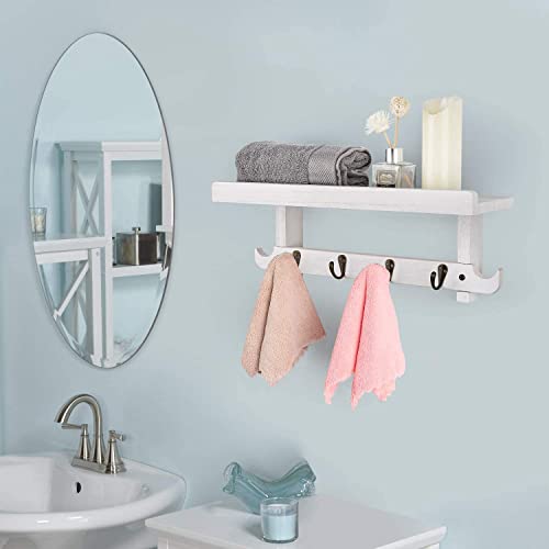Emfogo Coat Rack Wall Mount 16.9" Key Holder Wall Mount with 6 Coat Hooks Rustic Wall Coat Rack with Hooks for Entryway, Bathroom, Living Room White