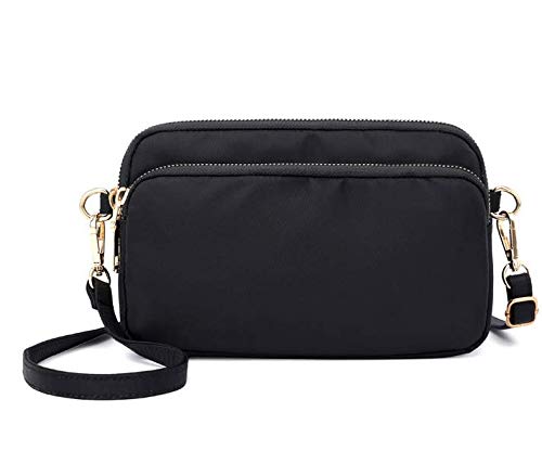 Nylon Small Women Crossover Body Phone Purse Bag Wristlet Clutch Wallet Handbag for Samsung Galaxy S20 Ultra, S20 FE 5G, A11 A21 A51 A71 A10S A20S A21S A20, Note 20 10 9,S10 Lite S10 Plus (Black)
