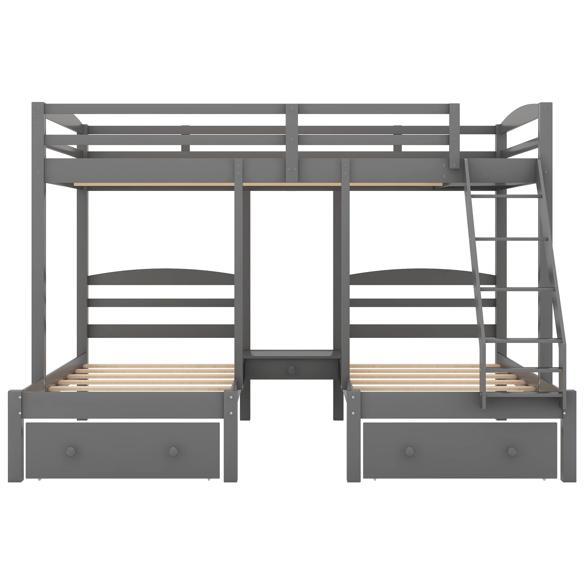Full over Twin & Twin Bunk Bed,Triple Bunk Bed Frame for Boys Girls Kids Adults Toddler with Drawers, Gray