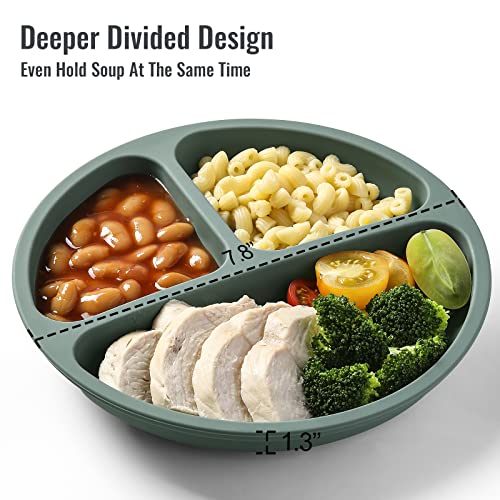 VITEVER 3 Pack Suction Plates with Lids and Utensils for Babies & Toddlers, 100% Food-Grade Silicone, Divided Design, Microwave & Dishwasher Safe
