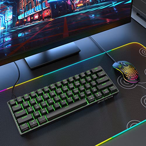 DIERYA 60% Mechanical Keyboard, DK61se Wired Gaming Keyboard with Red Switches,LED Backlit Ultra-Compact 61 Keys Mini Office Keyboard for Windows Laptop PC Gamer Typist(Black)