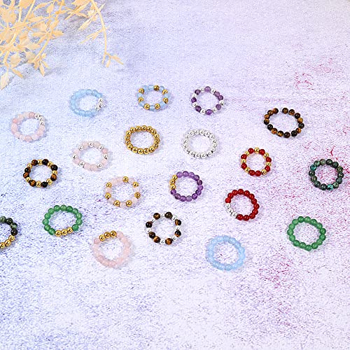 BIVEI 7 Pcs Crystal Knuckle Rings for Women－Girls Stackable Elastic Rope Beads Rings Set－Chakra Healing Nature Gem Stones Joint Finger Jewelry Rings(Yellow Tigerite)
