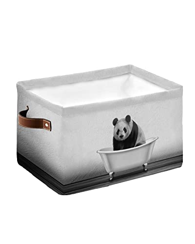 Cube Storage Bins Cloth Towel Organizer Panda in The Bathtub Animal Black White Fabric Collapsible Storage Baskets with Handles for Home Office Closet Shelves Toy Nursery 1 Pack