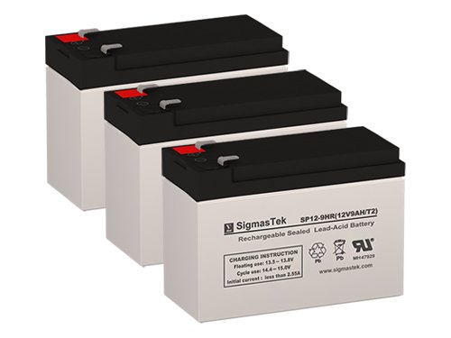 Set of 3 12 Volt 9 AH Rechargeable Sealed Lead Acid Batteries by SigmasTek