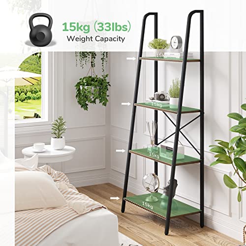 Novilla Bookshelf, 4-Tier Bookcase, Freestanding Storage Ladder Shelves for Home/Office/Living Room/Balcony/Bedroom, Walnut
