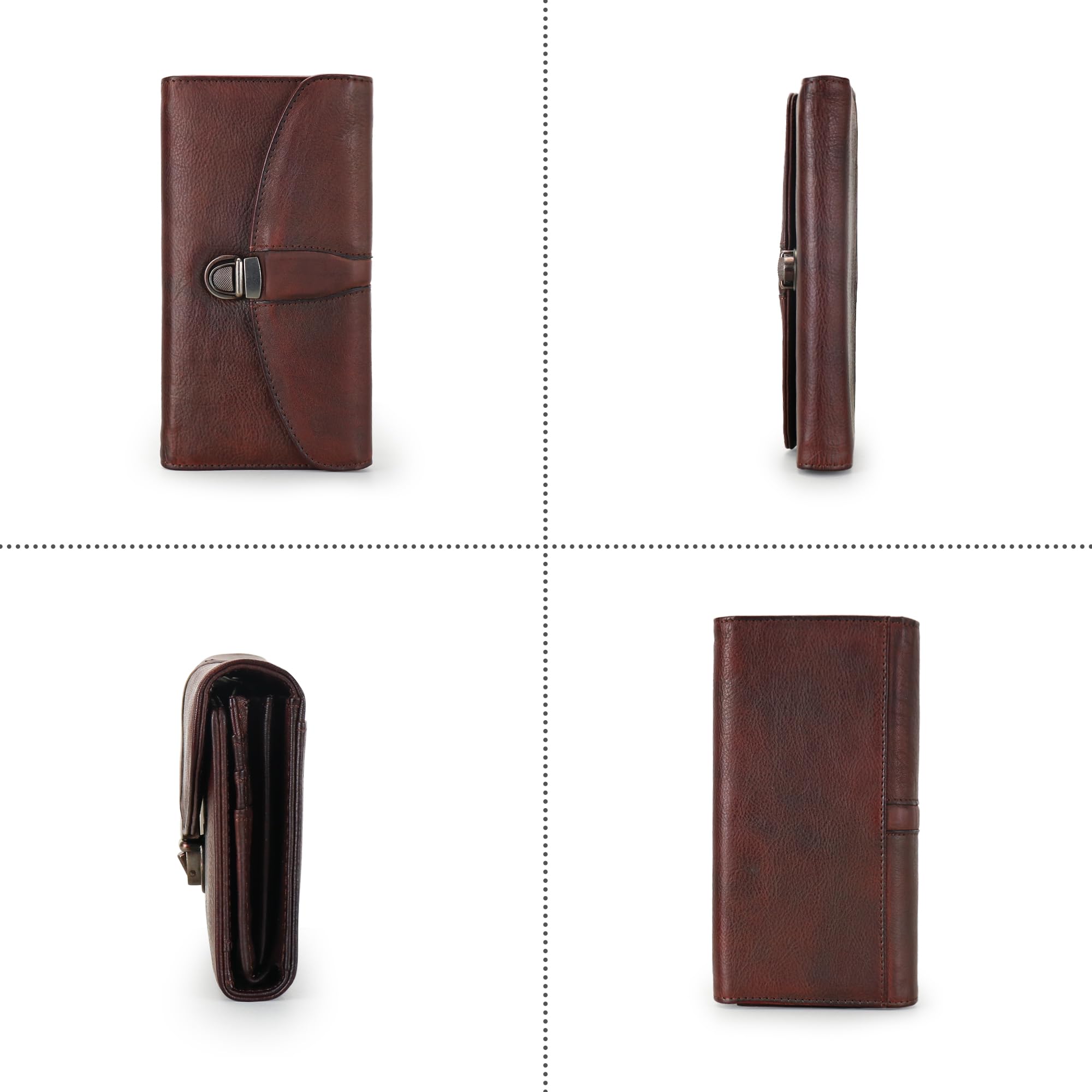 ORIREAL Women's Wallet Genuine Leather Wallet for Ladies Large Capacity Hand-Crafted Wallet Card Holder Purse (Coffee)