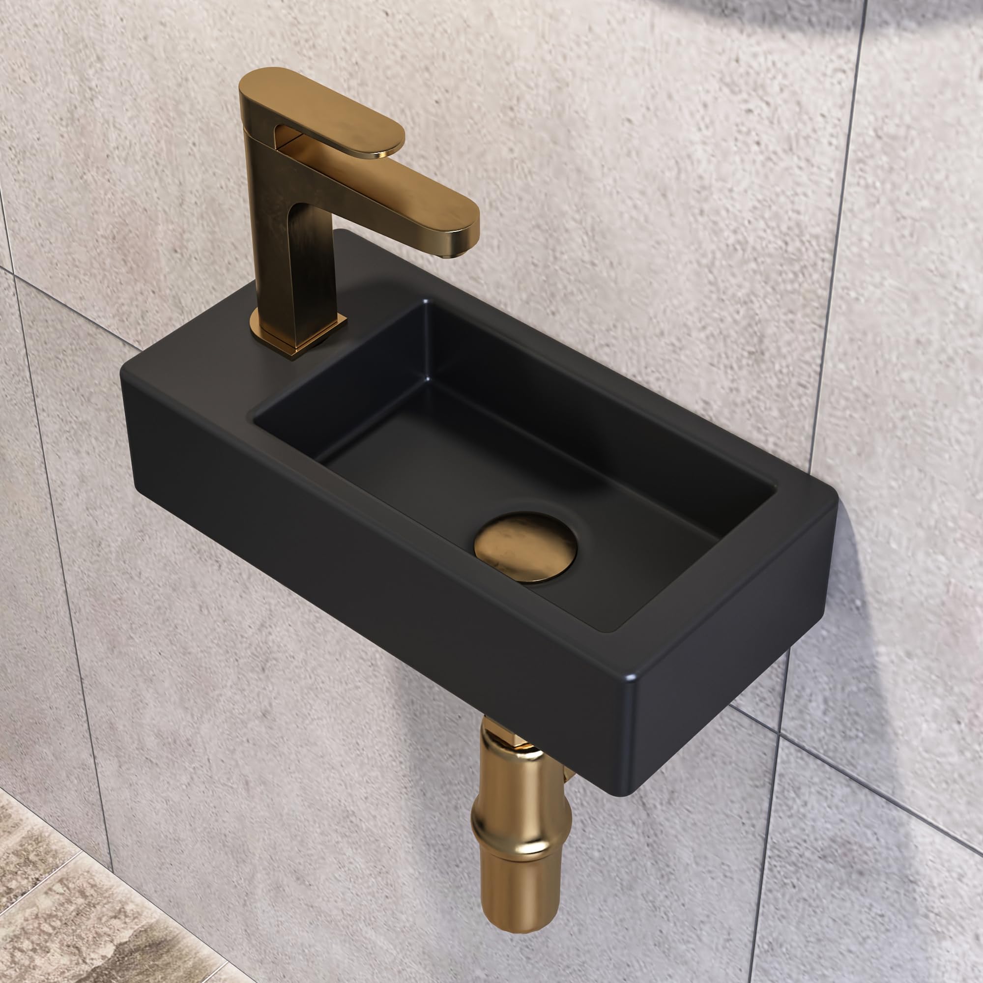 DeerValley DV-1V081R Liberty Wall Mount Sink, Rectangle Mini Vessel Sink,Small Bathroom Cloakroom White Porcelain Ceramic Wash Basin (Right Hand)