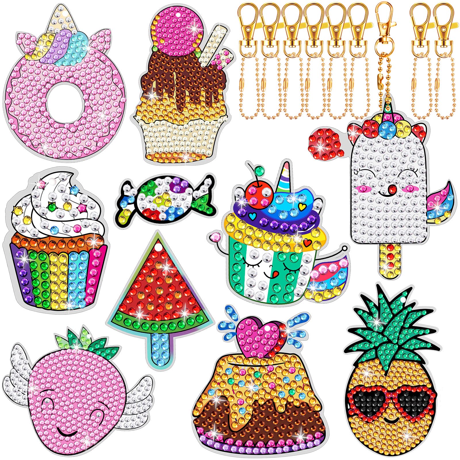 MTLEE 10 Sets Arts and Crafts for Kids Ages 8-12 5D Diamond Painting Keychain Kits Gem Art Kits for Girls Crafts Gem Painting Kits Diamond Art Gift Idea for Age 4, 5, 6, 7, 8, 9, 10-12 (Sweets)