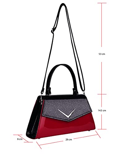 Liquorbrand Retro Chevron Top Handle Handbag Purse Rumbler Bag (Red Sparkle)