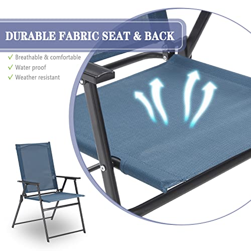 VICLLAX 2 Pieces Patio Folding Chairs, Outdoor Portable Dining Chairs for Lawn Garden and Porch, Dark Blue(Edge-Binding)