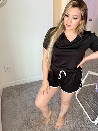 Black Shorts for Women Workout Shorts Casual Plain Lounge Shorts with Pockets L