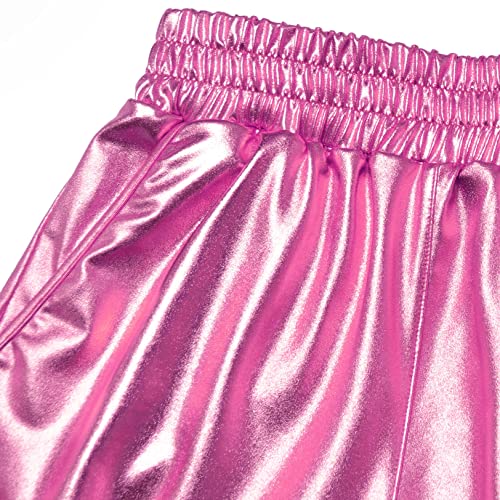 Girls Hot Pink Pants Metallic Shorts Rave Dance Shorts Shiny Metallic Shorts 6 7