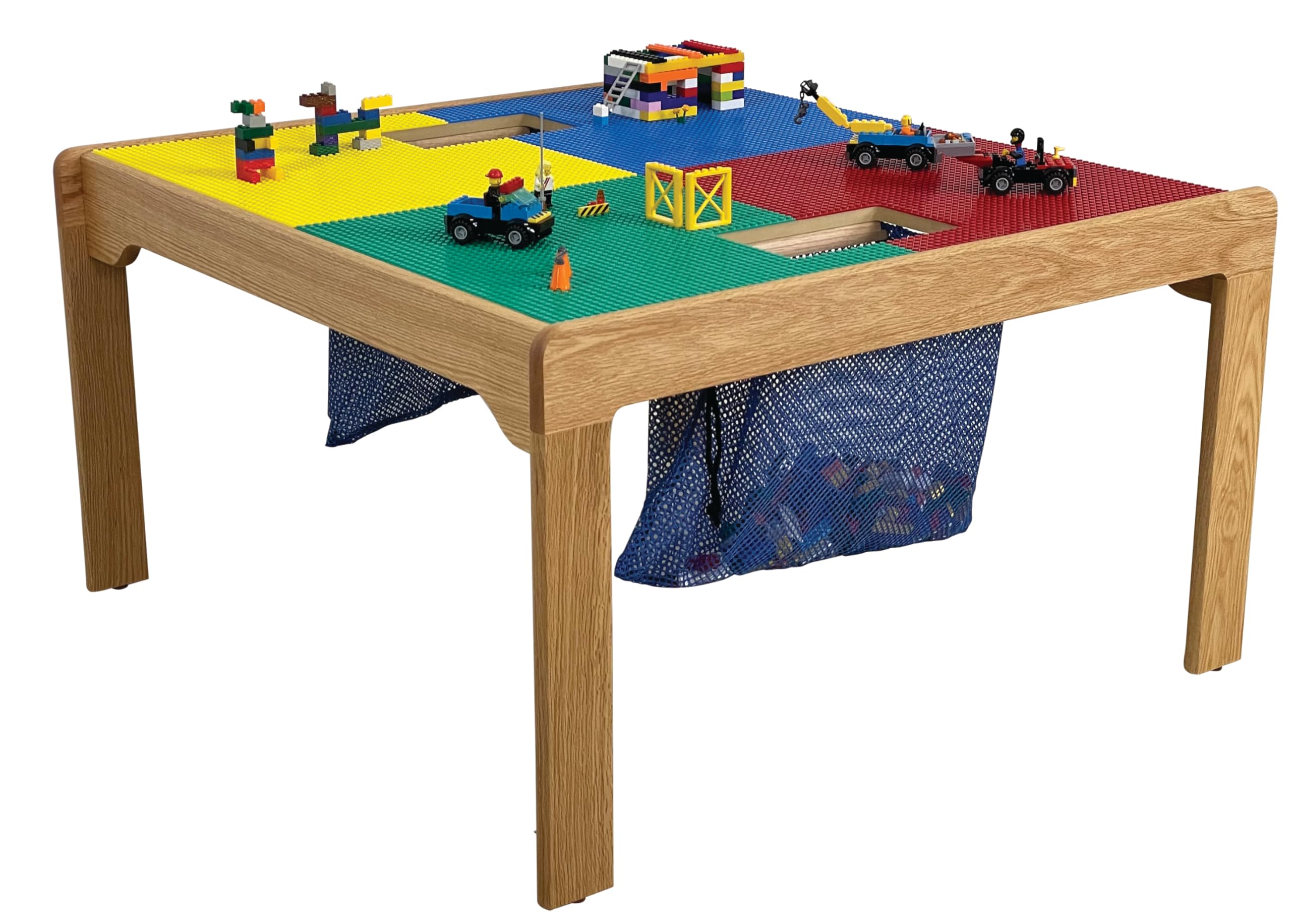 Fun Builder Kids Activity Play Table-Compatible with Lego® Brand Blocks w/Built-in Removable Storage Net for Cleaning-Made in USA-Built to Last-Solid Wood Frame-32" x 32" Preassembled- Ages 5 & Up