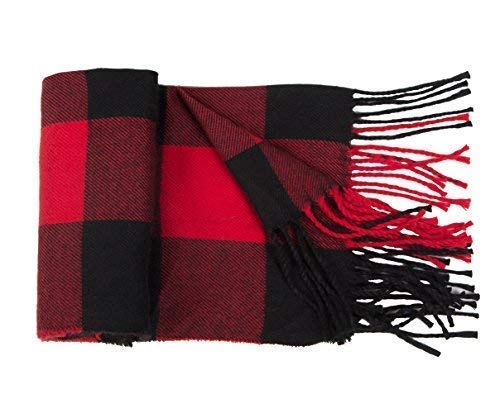 BETTERLINE Buffalo Red and Black Plaid Flannel Scarf for Women & Men - Soft Warm Winter Scarf β 67β x 13β Inches