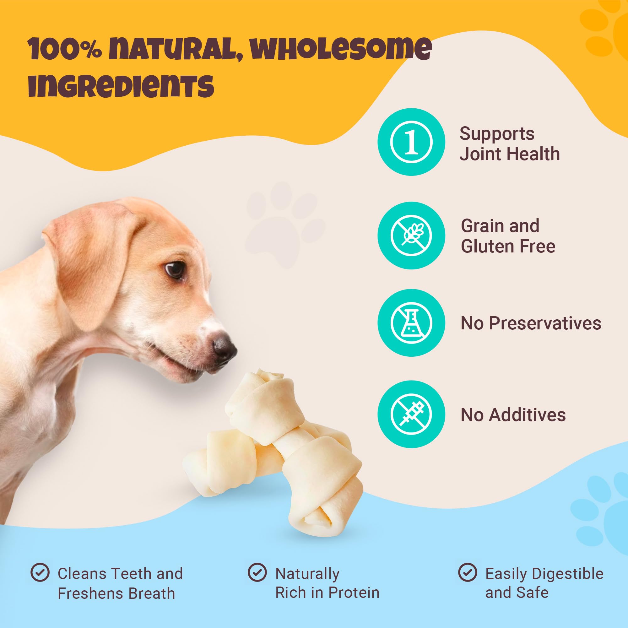 DOG-LICIOUS Dog Natural Rawhide Bones, Dog Chew Treats, Long Lasting Dog Chews, Knotted Bones 4β-5β (50873)