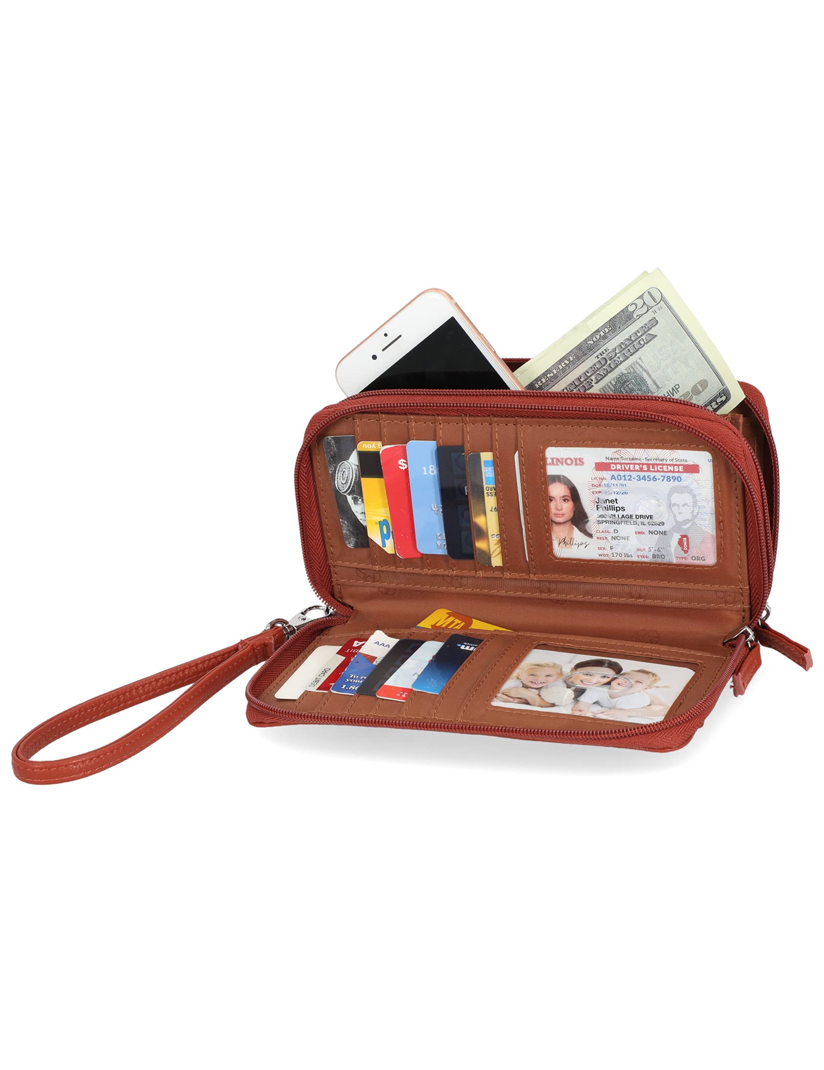 Mundi Sierra RFID Leather Clutch Organizer Wallet with Removable Wristlet, Cognac