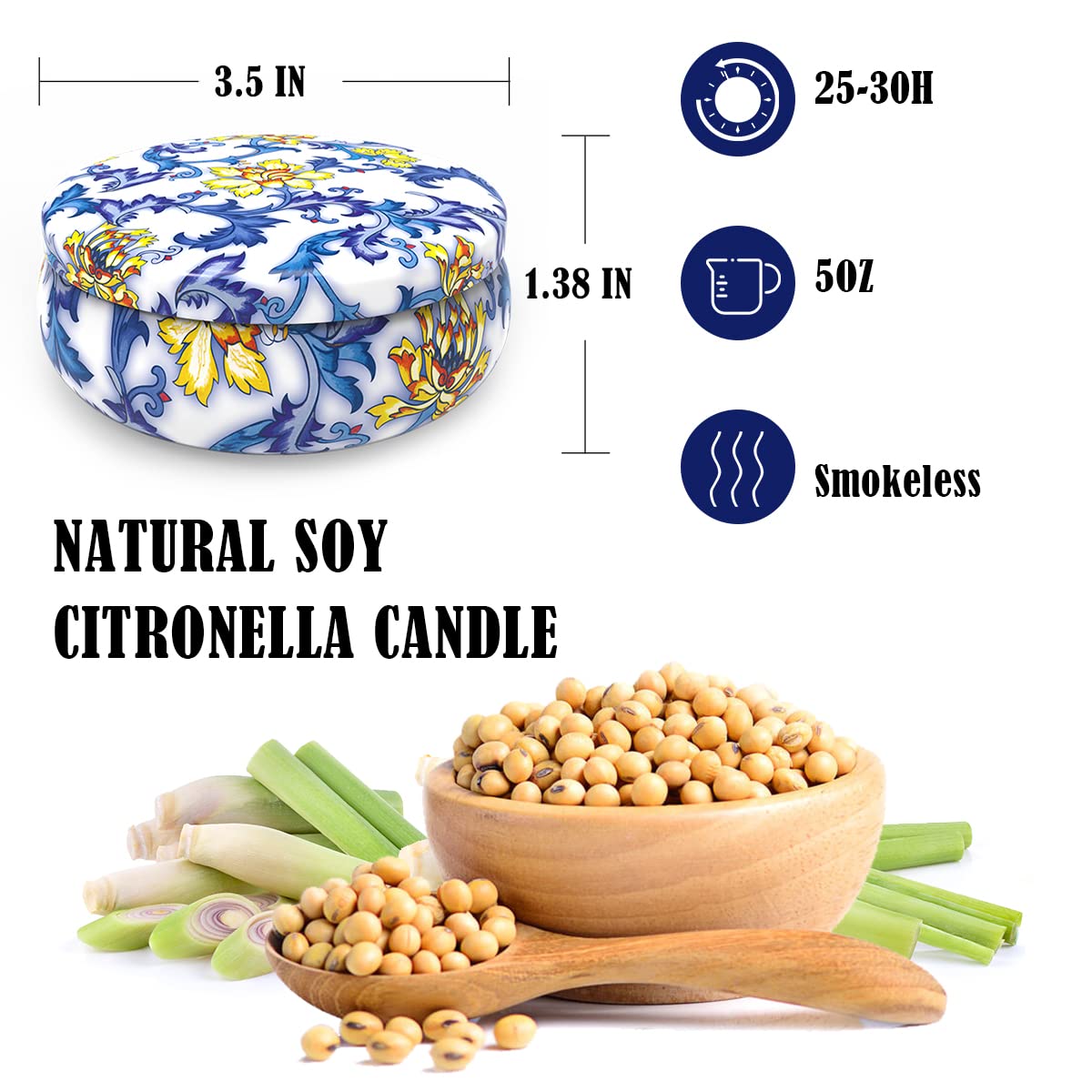 Natural Citronella Candles Outdoor Indoor, 4 Packs 5oz Travel Tin Soy Wax Aromatherapy Candles for Patio Yard Home Camping