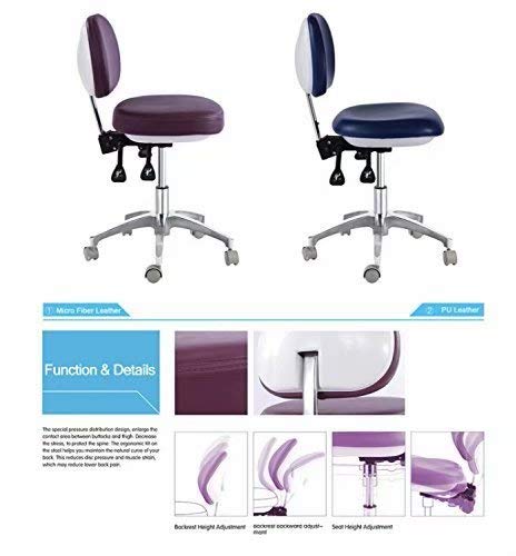 Global-Dental Mobile Chair Doctors Nurse Stool with Backrest Seat Height Adjustment PU Leather
