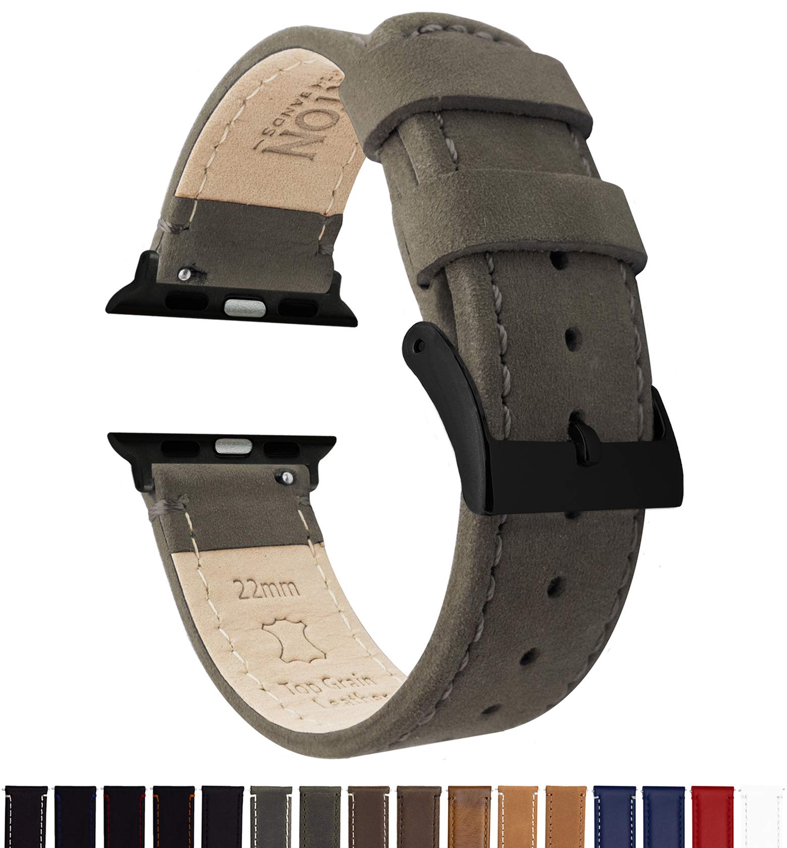 BARTON WATCH BANDS 42mm/44mm/45mm/49mm Espresso Brown - Top Grain Leather Watch Bands Compatible with all Apple Watch Models - Black Hardware