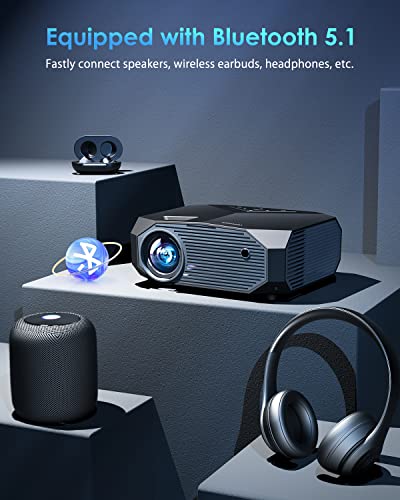 YOWHICK Native 1080P Projector with 5G WiFi and Bluetooth, 10000L Outdoor Portable Video Projector Support 4K, Home Theater Movie Projector Compatible with HDMI, USB, Laptop, Smart Phone, Black