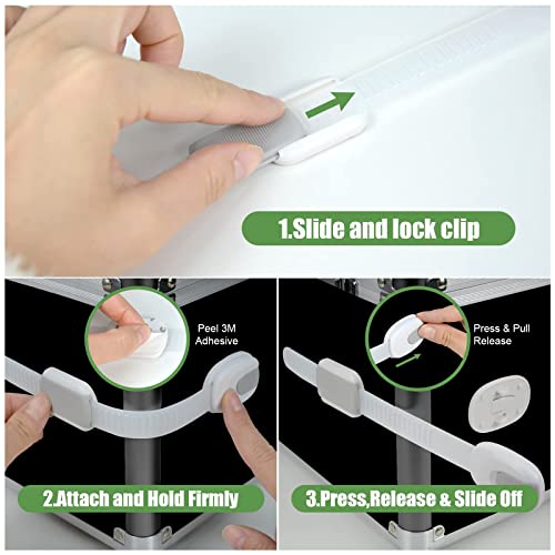 Baby Proofing Cabinet Strap Locks, Aiyoo baby Child Proof Latches Locks with 3M Adhesive (4 Pack) for Drawers, Cabinets, Ovens, Refrigerators, Toilets, Doors and Appliance