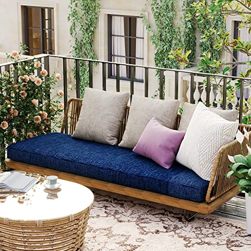 Sundale Outdoor Waterproof Olefin Bench Cushion, Outdoor/Indoor Durable Thicken Pad with Adjustable Straps, Patio Garden Sofa Settee Couch Loveseat Cushion (Dark Blue, 42" W x 18" D x 4" T)