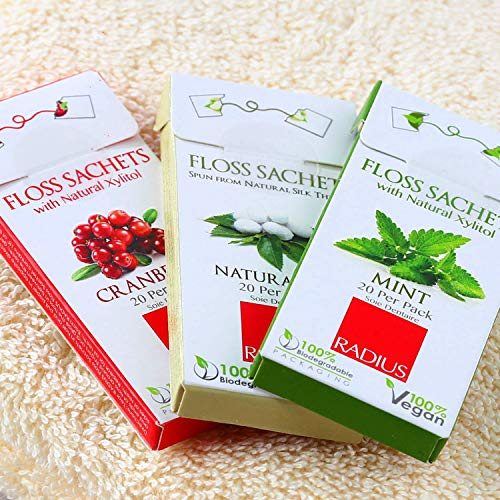 RADIUS Travel Vegan Dental Floss SACHET SINGLE Cranberry Vegan, 20 Count