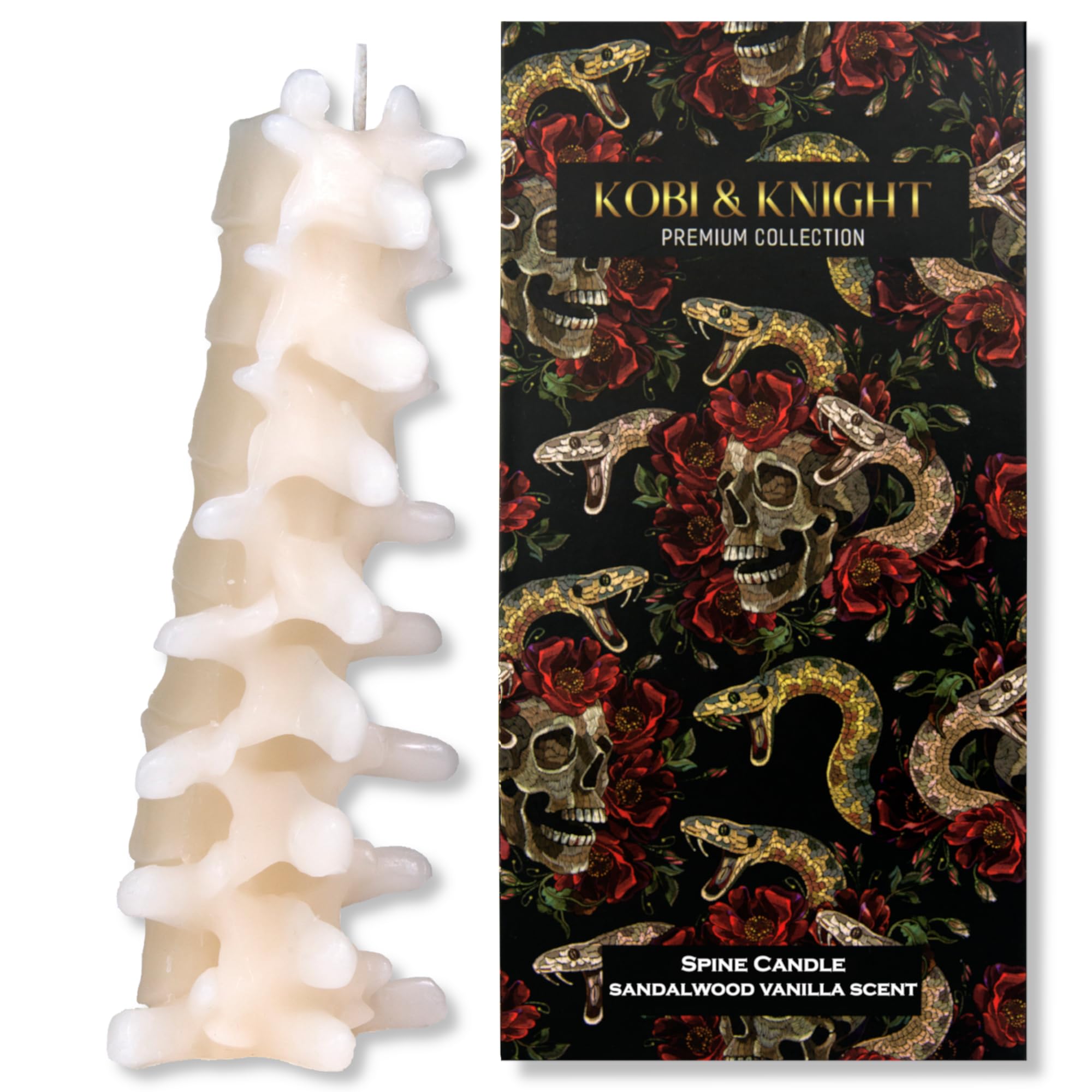 Kobi & Knight Spine Candle - Sandalwood Vanilla Scented Creepy Candles for Gothic Decor Gift - Ivory Spooky Vertebra Candle - Goth Decoration for Halloween - Large 8" Witchy Candle