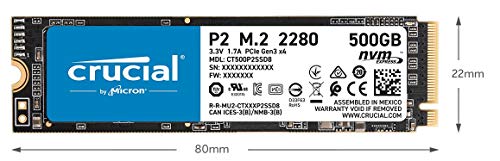 Crucial P2 500GB 3D NAND NVMe PCIe M.2 SSD Up to 2400MB/s - CT500P2SSD8