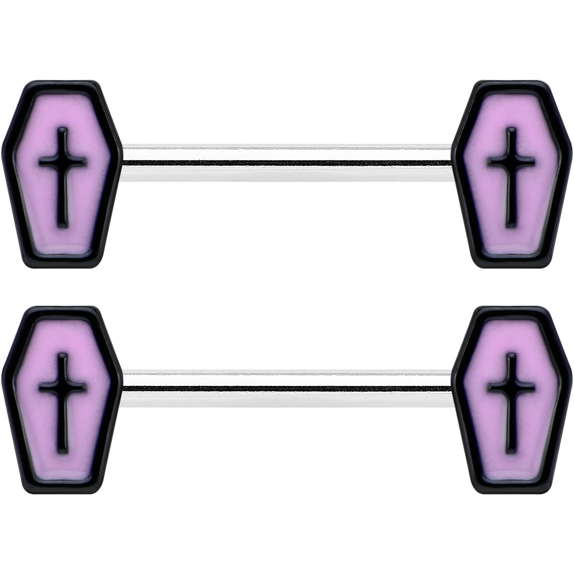 Body Candy 14G Womens Nipplerings Piercing 316L Steel 2Pc Glow in the Dark Purple Coffins Nipple Ring Set 9/16"