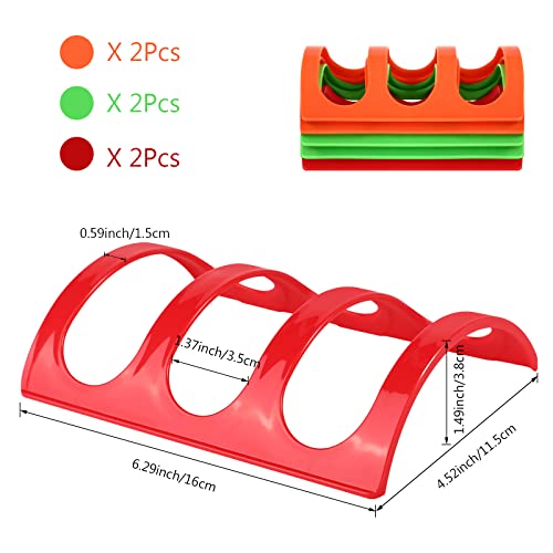 Koluti Colorful Taco Holder Stand Set of 6, Hard and Sturdy Taco Shell Plates Tray Style Rack, Each Hold 3 Tacos, BPA Free Food Grade Plastic Material, Microwave & Dishwasher Safe, (Red Orange Green)