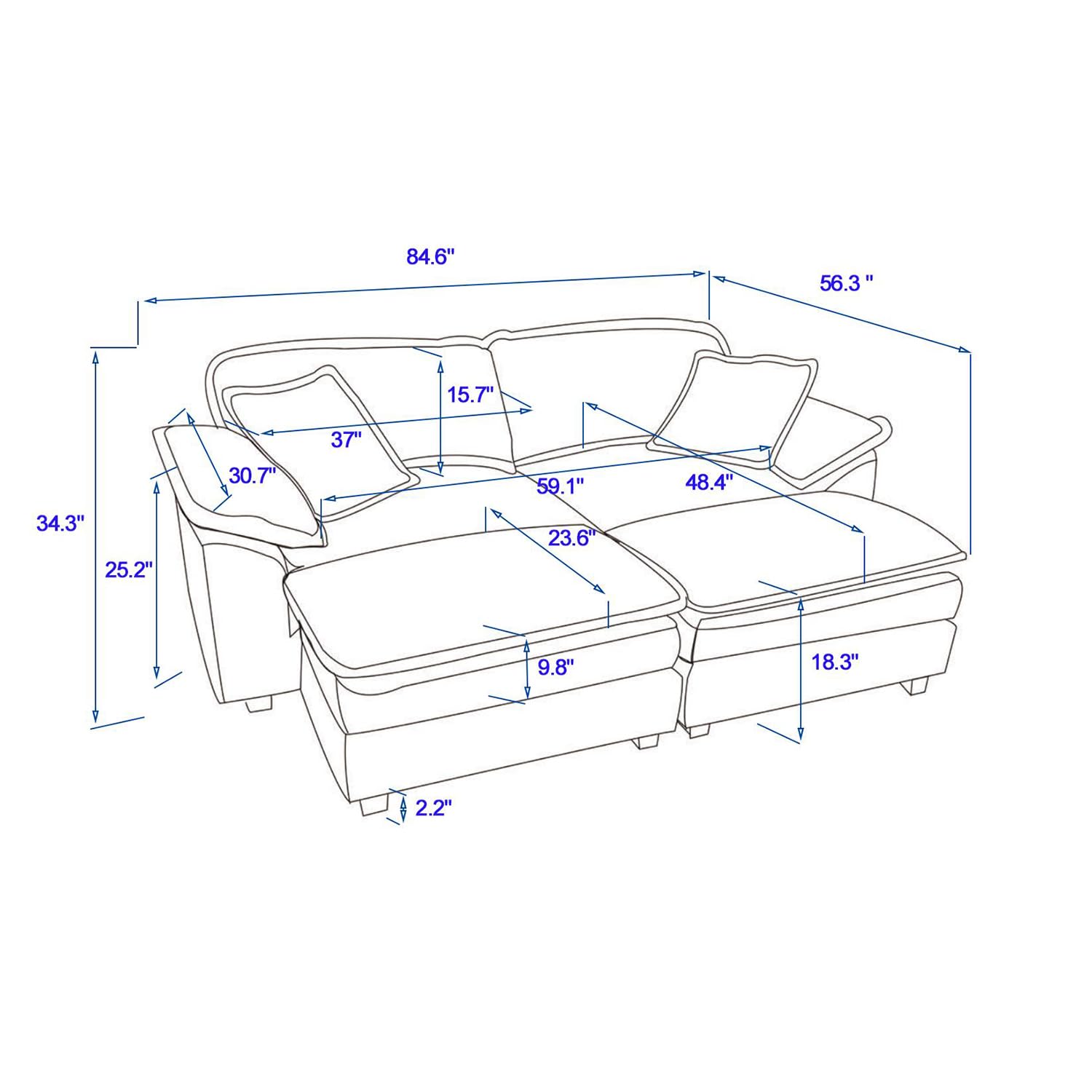 Corduroy Modular Sectional Couch, 84“ Width Oversize Loveseat Sofa, Comfy Plush Cloud Couch Lounge Chair with Ottomans and 2 Pillows for Small Spaces, Living Room, Bedroom, Office (Grey)