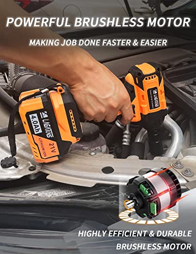 Cordless Impact Wrench,450NM(332ft·lbs) High Torque ,Brushless Motor,1/2 inch impact gun with a 4.0Ah Li-Ion Battery, Suitable for family cars…