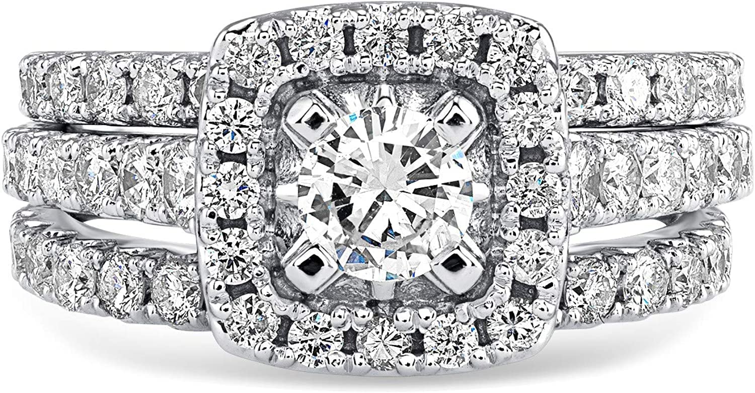 Beverly Hills Jewelers 2 Carat Diamond Engagement Ring - 14 Karat White Gold Diamond Ring for Women Diamond Engagement Ring (Size 7)