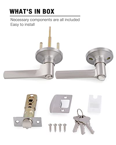 GITRANG (3 Pack) Door Levers Interior Keyed Alike Entry Front/Bedroom Door Handles for Left and Right Opened Door with Lock and Keys Set in Satin Nickel