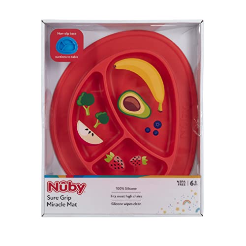 Nuby Silicone Sure Grip Miracle Mat, Fits Most High Chairs, 6 M+, Red