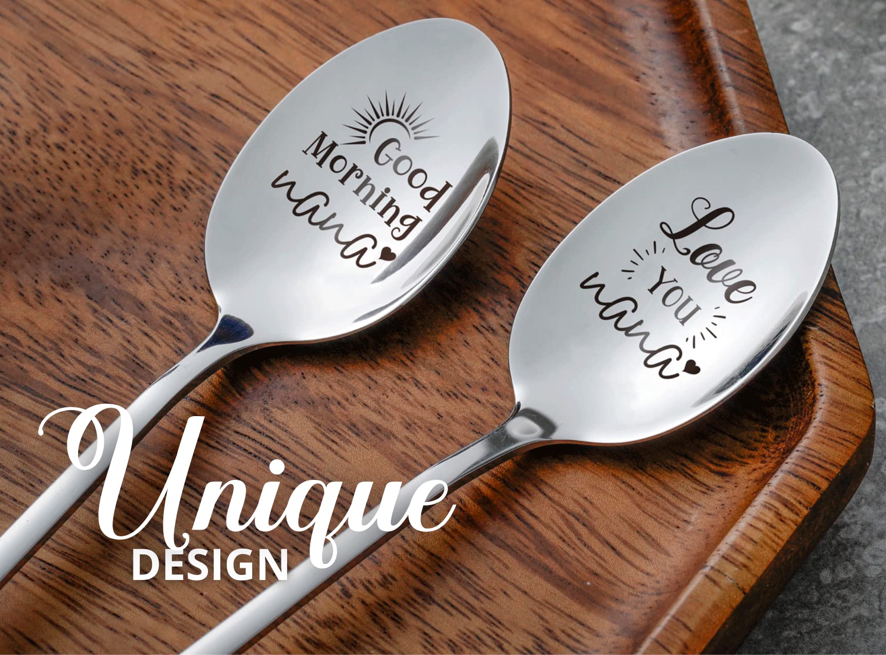 Nana Gifts, Nana Spoon, 2 Pcs Stainless Steel Engraved Coffee Spoons, Good Morning Nana