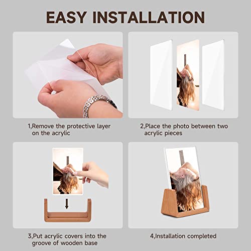 Komimaci 4x6 inch Picture Frames 2 Pack - Wooden Photo Frame with Wood of Beech Base and HD Plexiglas Cover for Tabletop or Desktop Display(4x6 inch, Horizontal & Vertical)