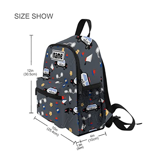 Glaphy Custom Kid's Name Backpack, Police Car Pattern Toddler Backpack for Daycare Travel, Personalized Name Preschool Bookbags for Boys Girls