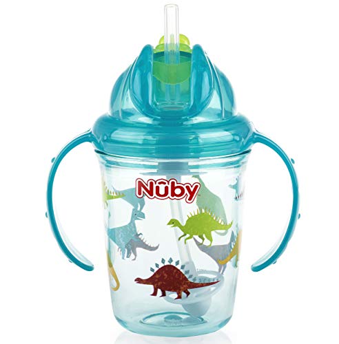 Nuby Tritan No Spill Flip N' Sip Twin Handle Printed Cup with 360 Weighted Straw
